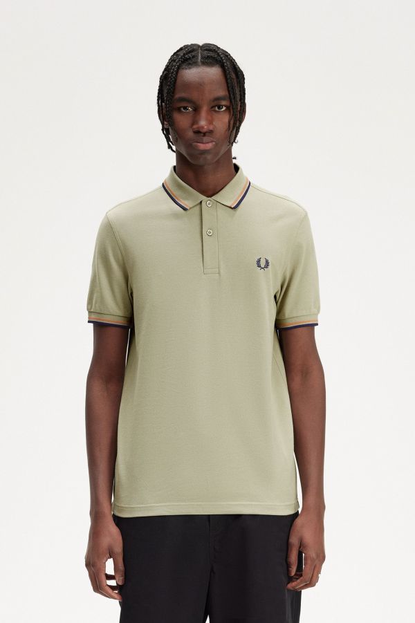M3600 - Light Oyster / Snow White / Petrol Blue | The Fred Perry Shirt ...