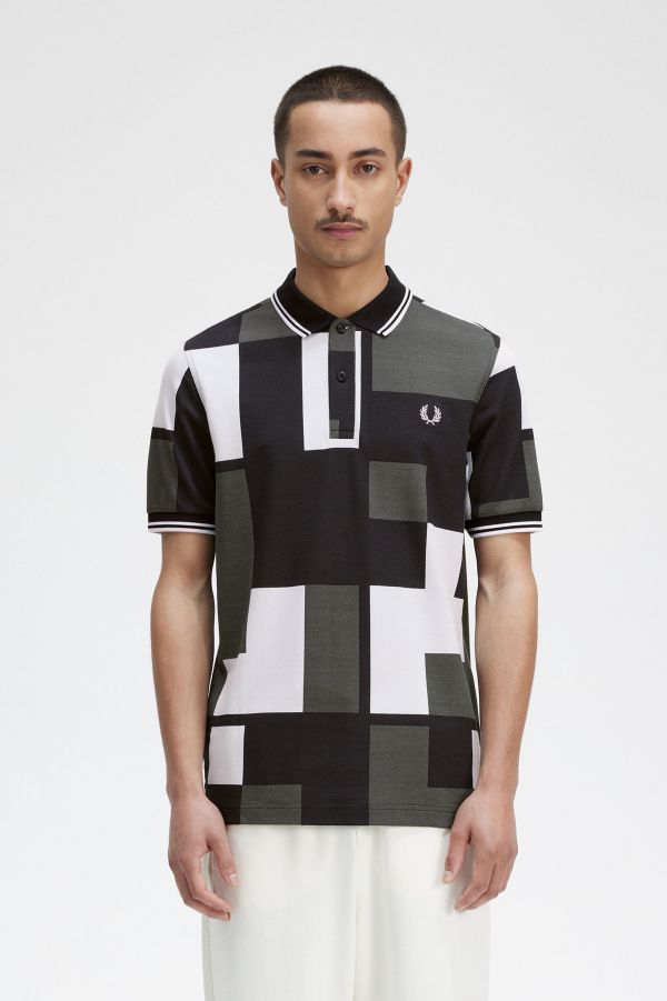 Rave Graphic Fred Perry Shirt - Black | Men's Polo Shirts | Short ...